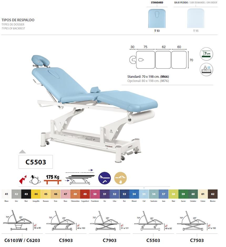 Camilla de masaje eléctrica 3 cuerpos Ecopostural C5503 por 1846.34